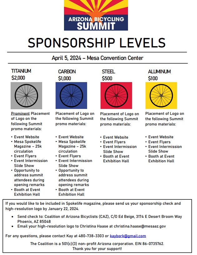 Sponsor Information / Payment : Coalition of Arizona Bicyclists